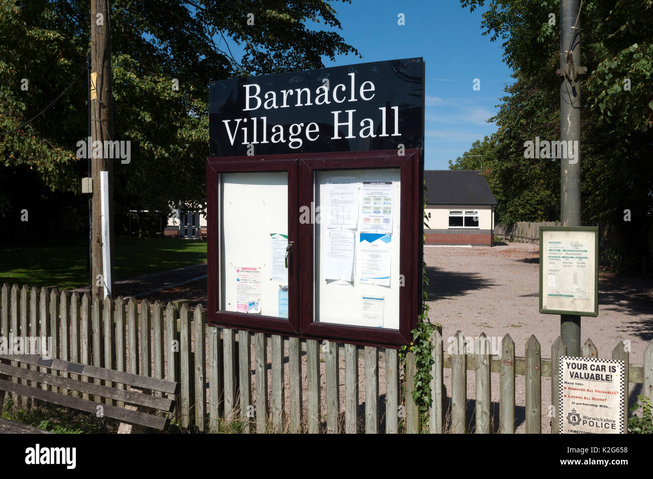 The village hall and notice board, Barnacle, Warwickshire, England, UK ...