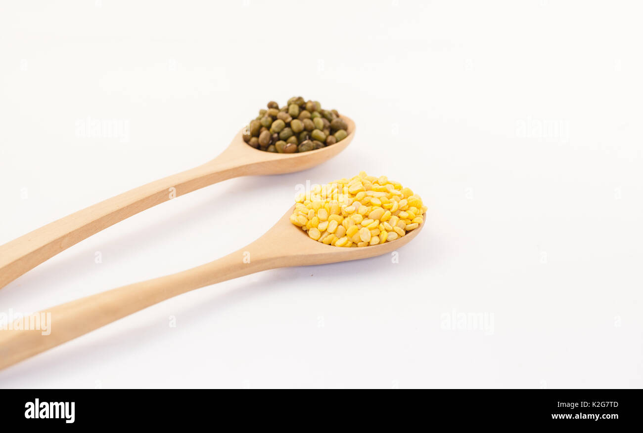 Mung bean and Hull - split monk bean 0n white background Stock Photo ...