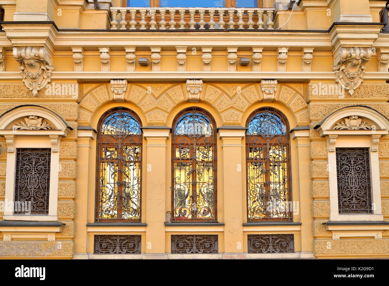 Wrought iron bars on the Windows of the old house on the Griboyedov ...