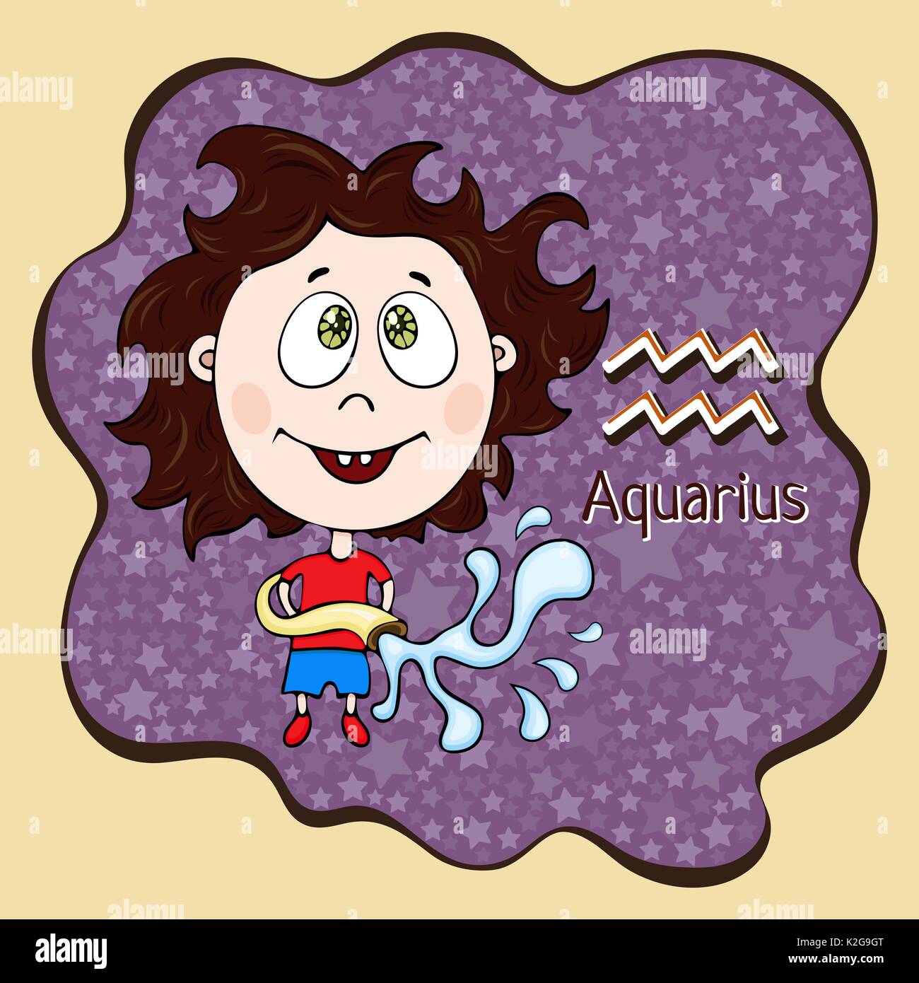 Zodiac sign cartoon Aquarius, astrological character, hand drawing ...