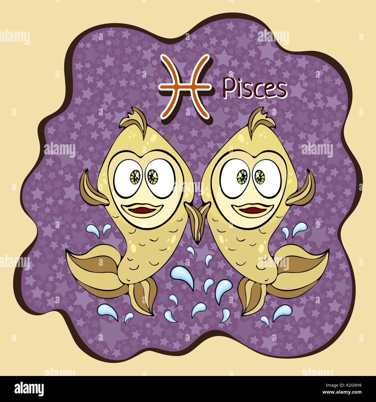 Zodiac sign cartoon Pisces, astrological character, hand drawing ...