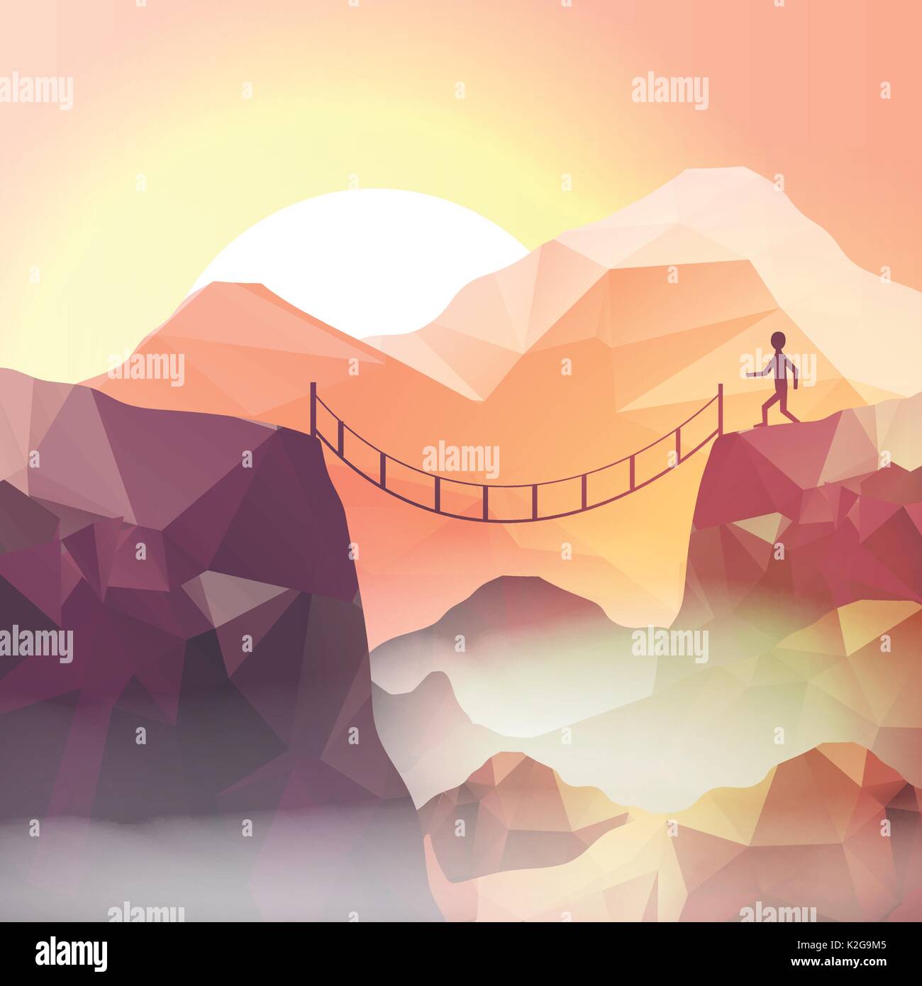 Runner on Geometric Mountain Background - Vector Illustration Stock ...