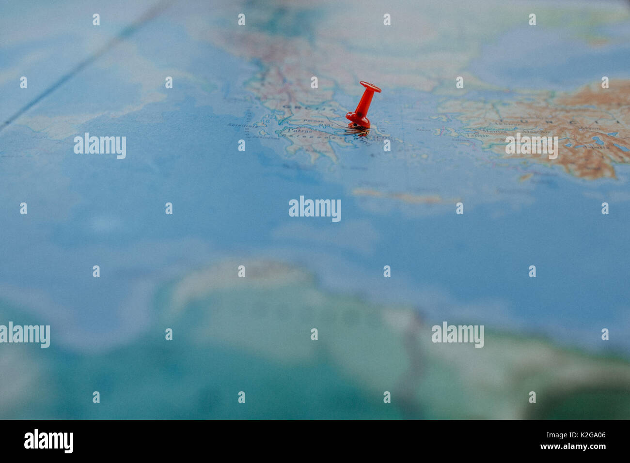 red pin on the map and travel destination Stock Photo - Alamy