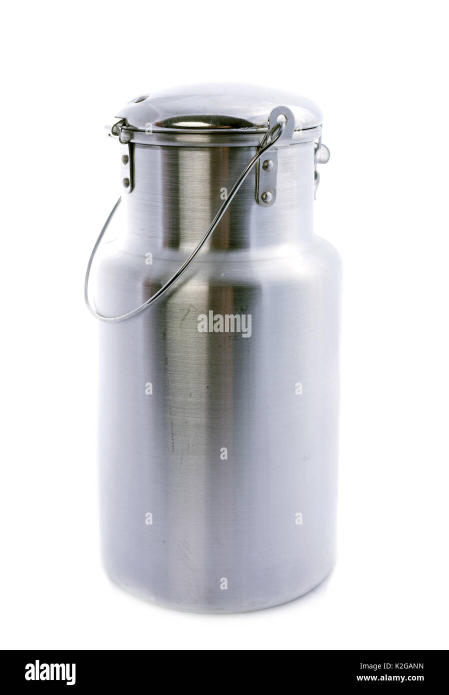 metal milk churn in front of white background Stock Photo - Alamy