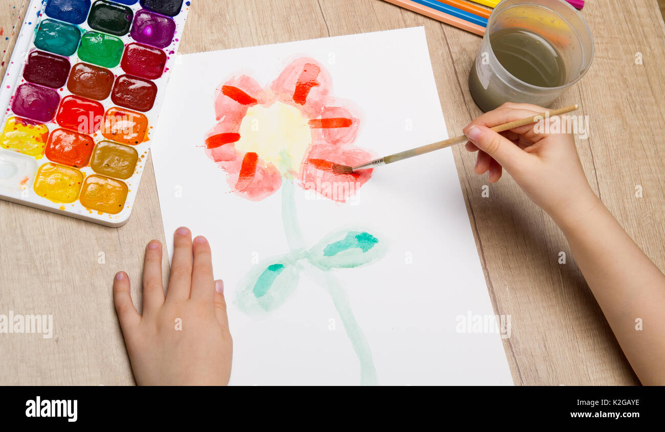 Children painted watercolor flower Stock Photo - Alamy