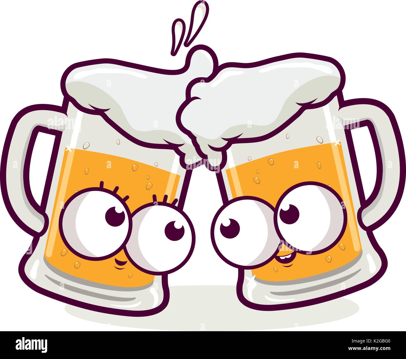 Two happy beer mug characters toasting. Cold cartoon glasses of beer at ...
