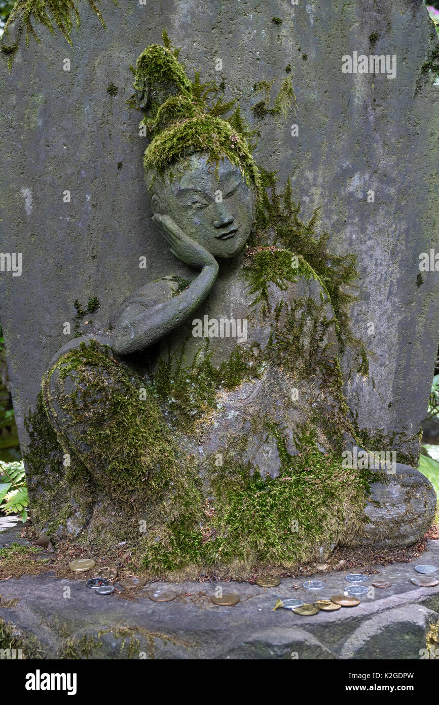Tokyo, Japan -Buddha statue in the garden of the Nezu museum covered ...