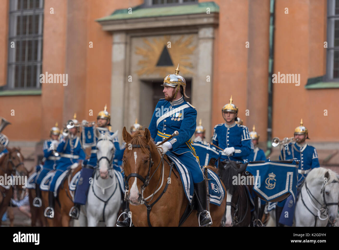 The life guard dragoons at the change of guards at the Royal castle in ...