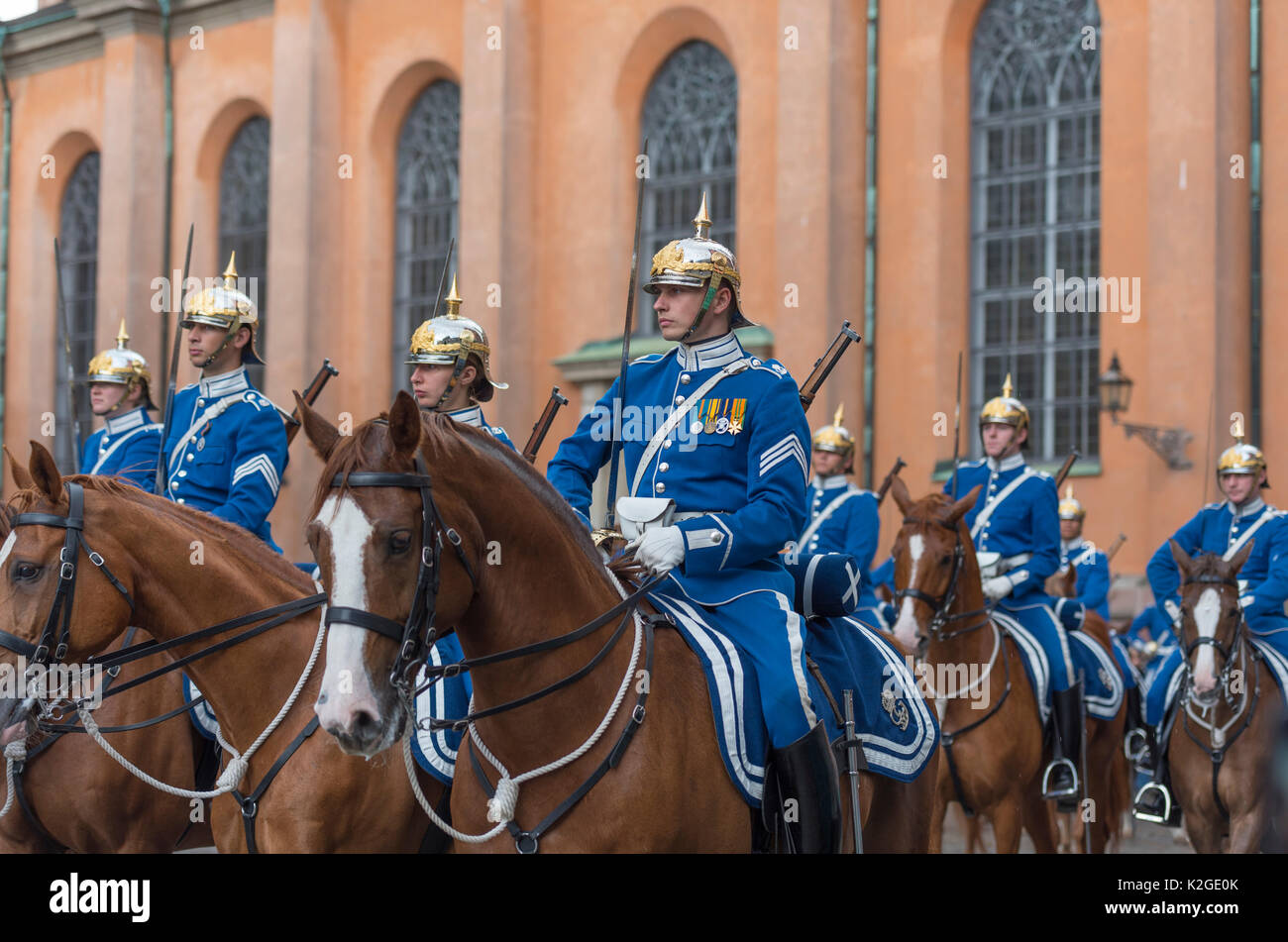 The life guard dragoons at the change of guards at the Royal castle in ...