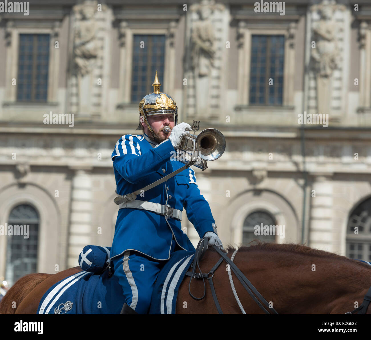 The life guard dragoons at the change of guards at the Royal castle in ...