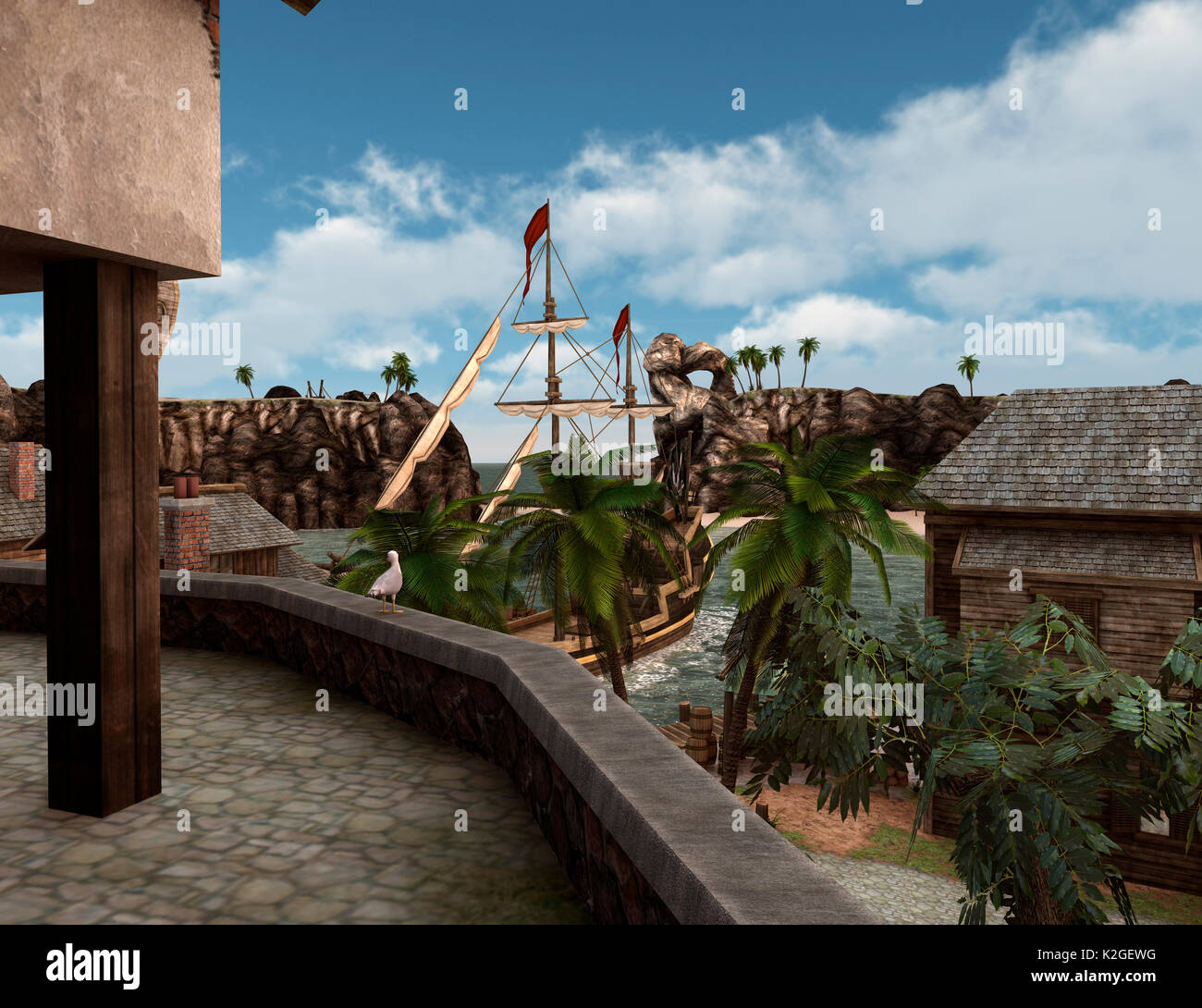 3D rendering of a pirate treasure island Stock Photo - Alamy