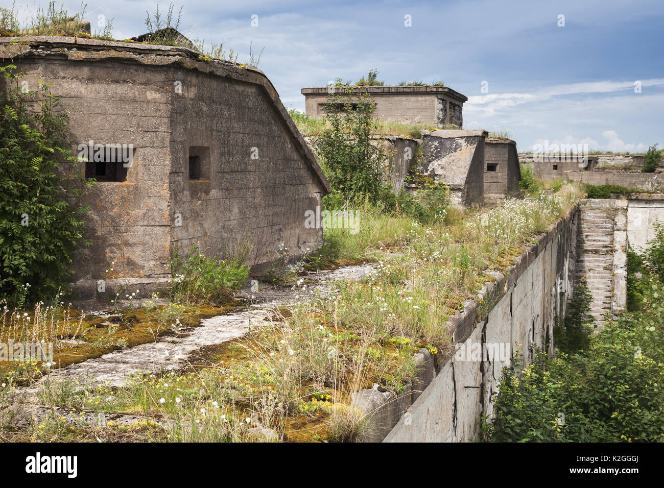 Old concrete bunkers from WWII period on Totleben fort island in Gulf ...