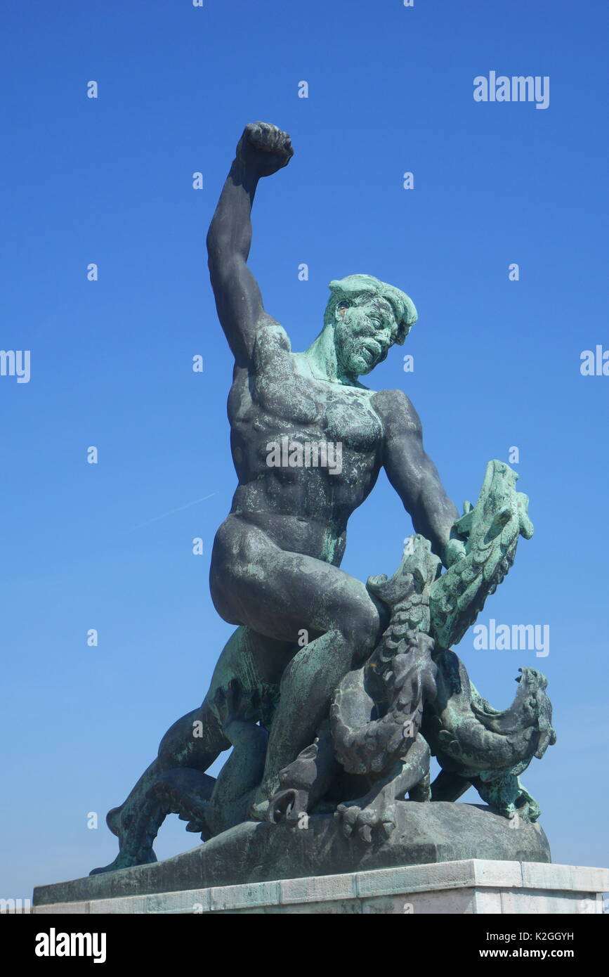 Statue of St George slaying the dragon, at the base of the Liberty ...