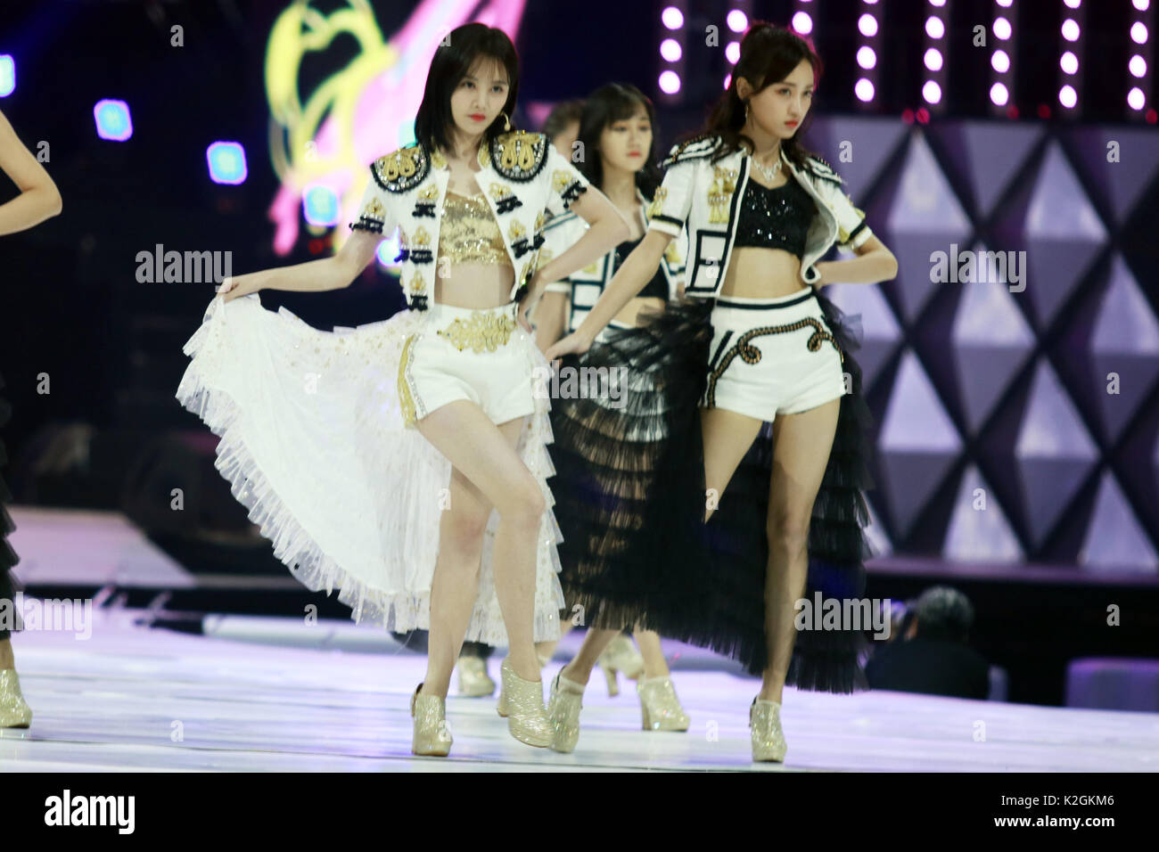 Members of Chinese girl group SNH48 perform during the final of the ...
