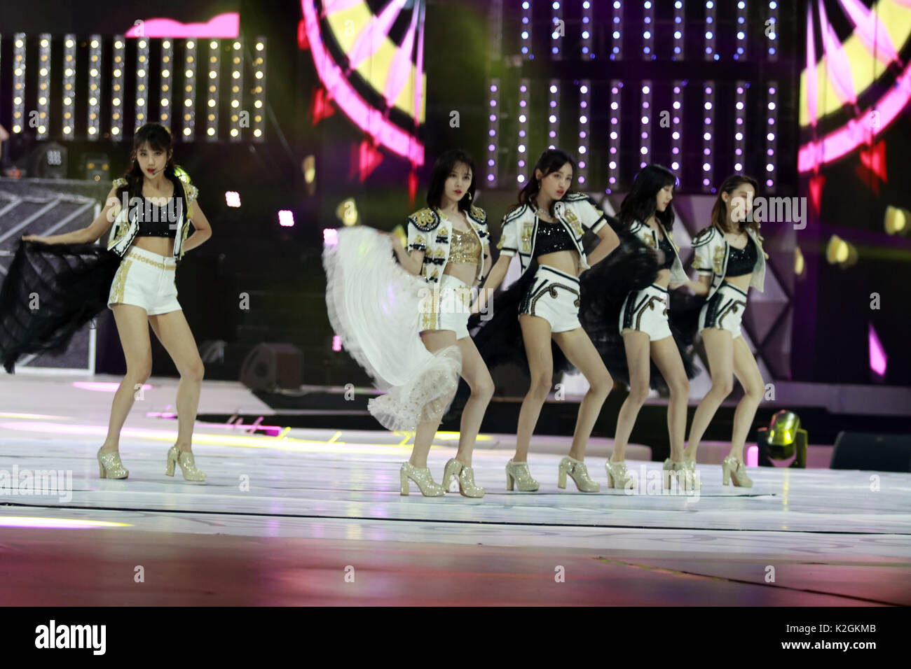 Members of Chinese girl group SNH48 perform during the final of the ...