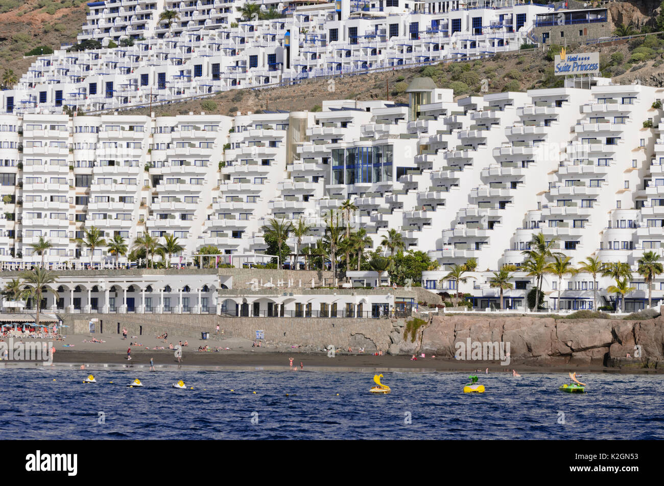 Hillside with hotels and holiday villages, Taurito, Gran Canaria, Spain ...