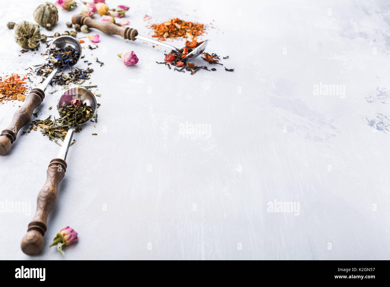 Background with different types of tea leaves Stock Photo - Alamy
