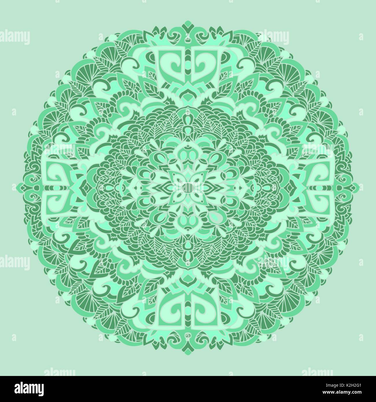 Abstract mandala ornament. Asian pattern. Green authentic background ...