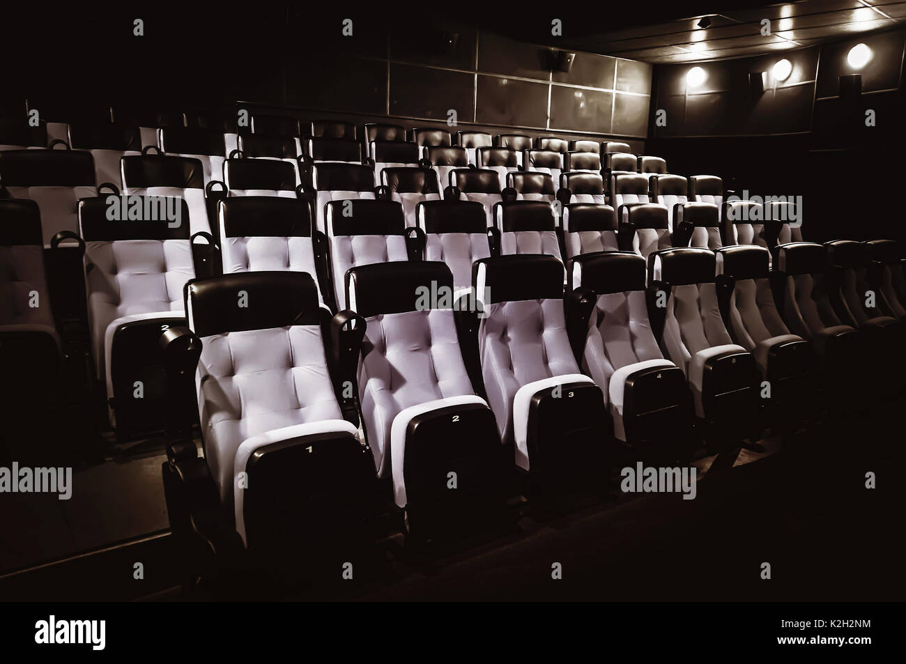 Rows of seats greyish blue color in a cinema theater Stock Photo - Alamy