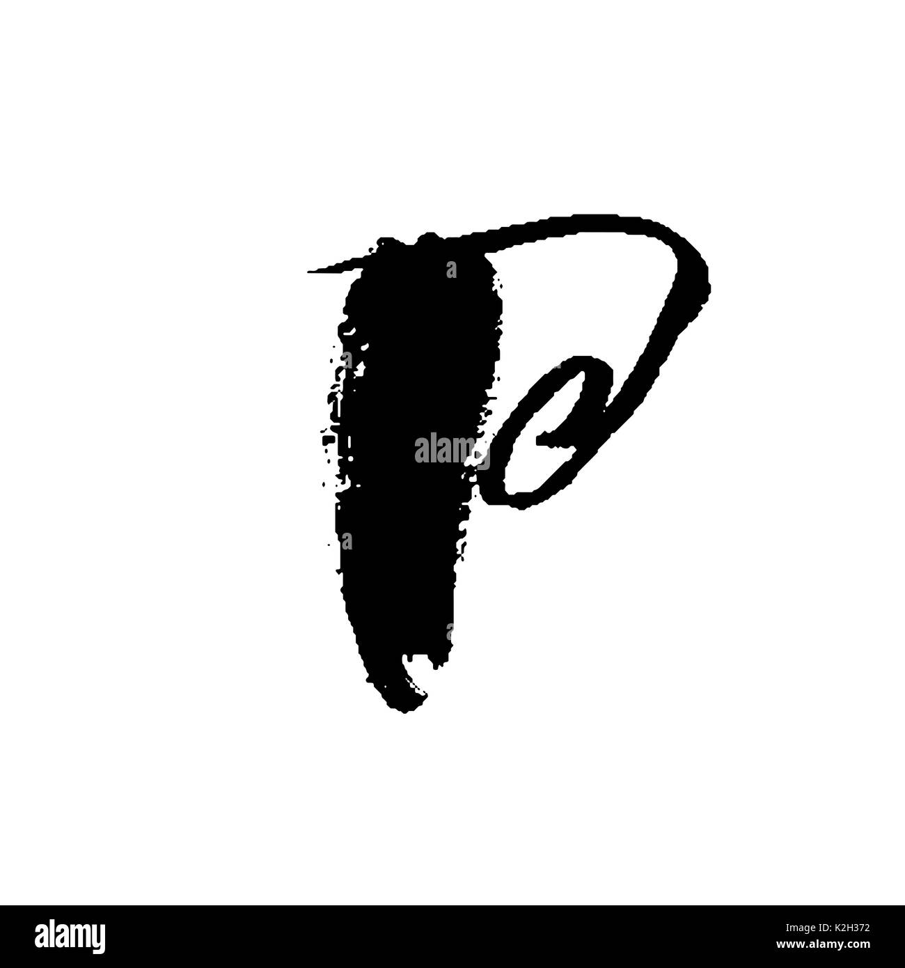 Letter P. Handwritten by dry brush. Rough strokes font. Vector ...