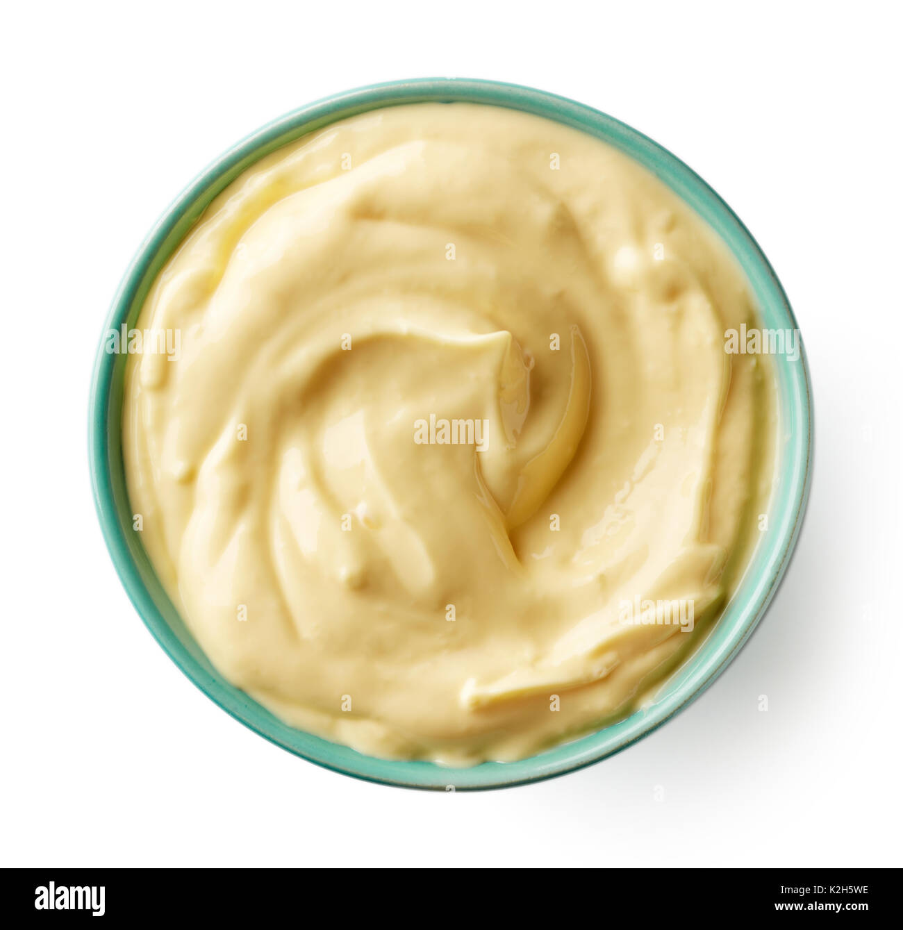 Mayonnaise in blue bowl isolated on white background, from above Stock ...
