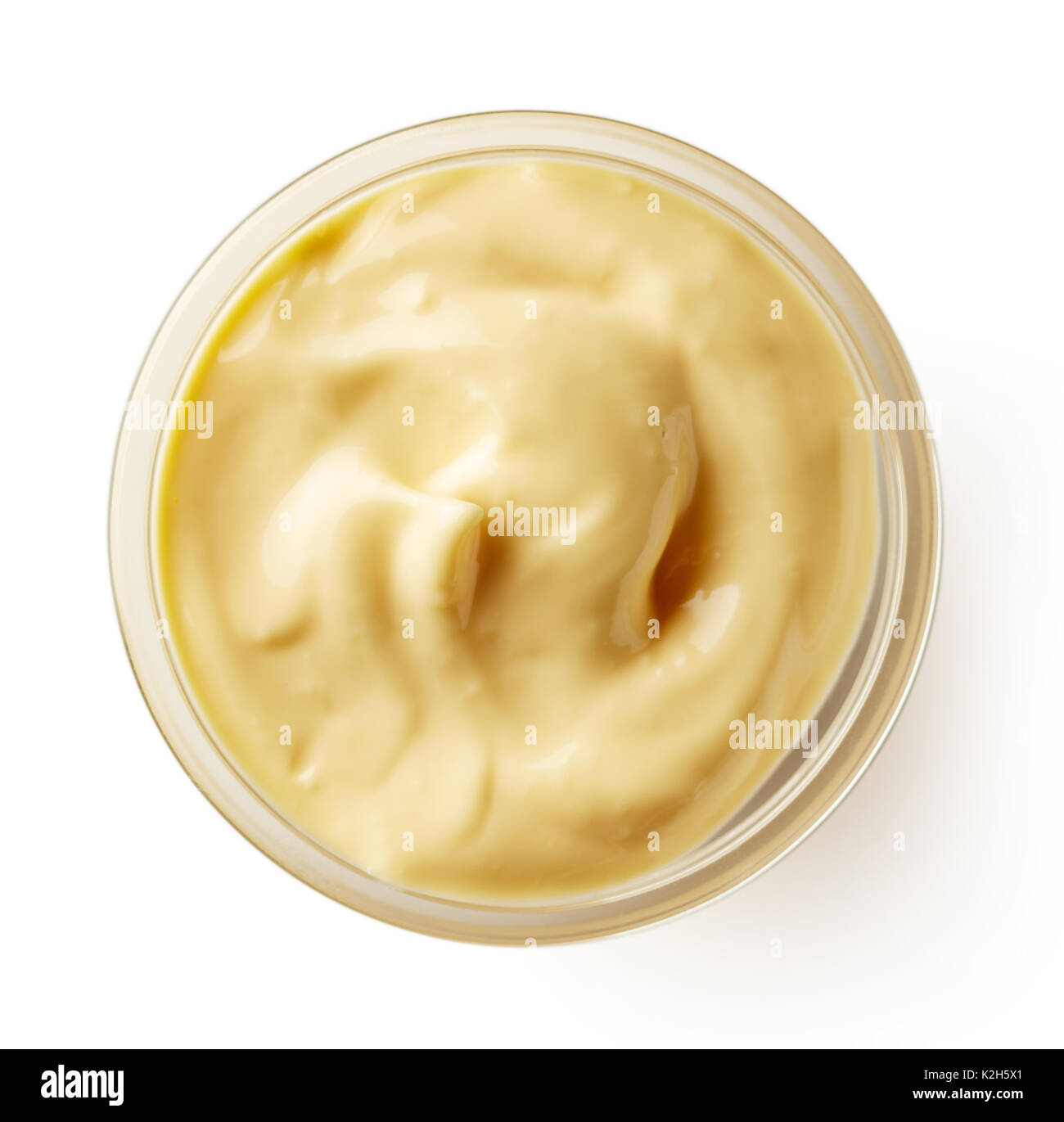 Mayonnaise in glass bowl isolated on white background, from above Stock ...