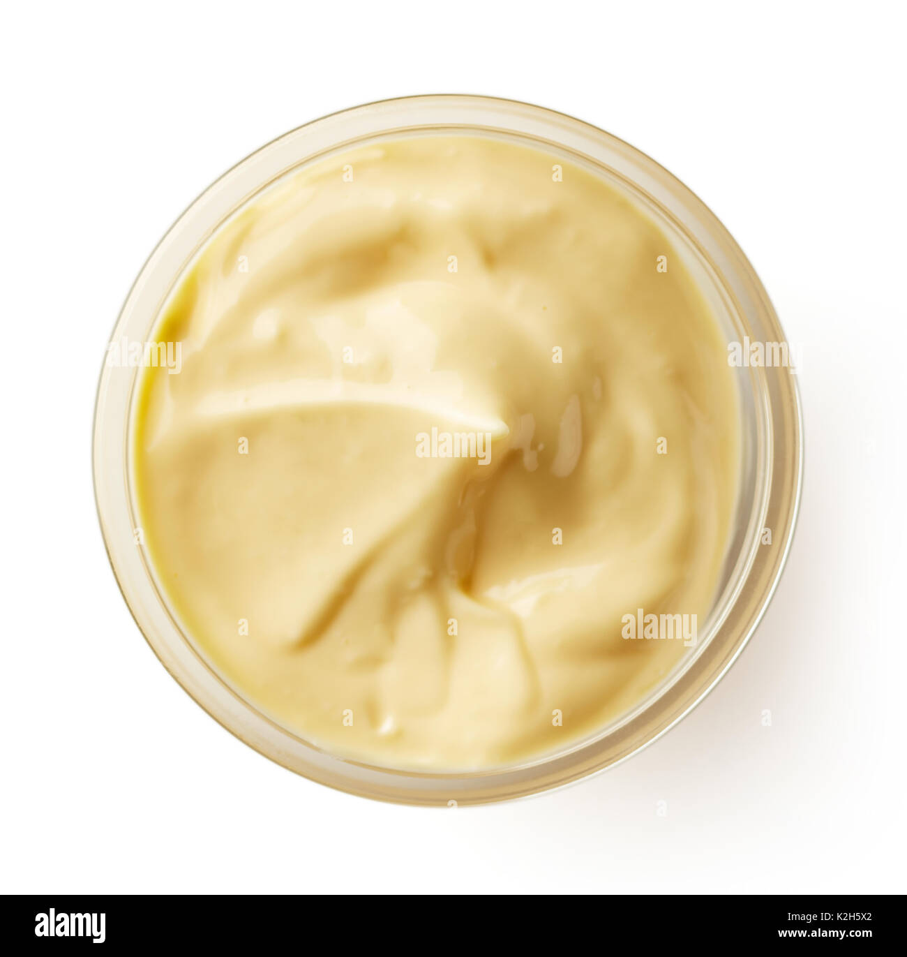 Mayonnaise in glass bowl isolated on white background, from above Stock ...