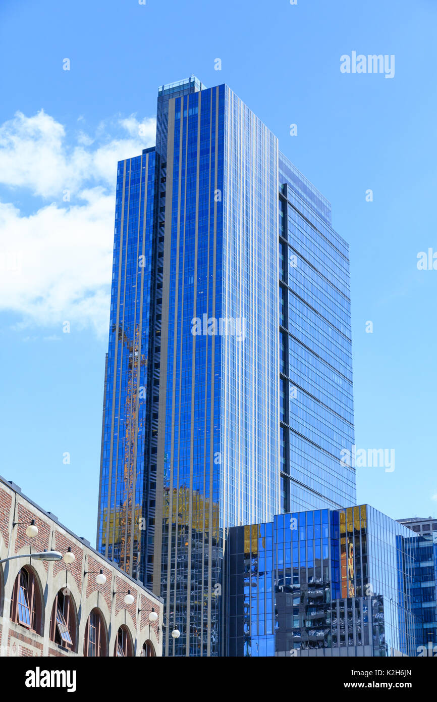 Blue Glass Tower in Seattle under Nice Sky Stock Photo - Alamy