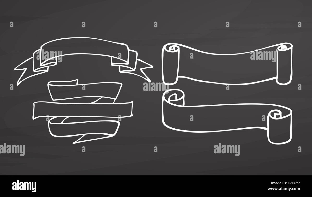 Four Empty Banner on chalkboard, handdrawn vector sketch, clean ...