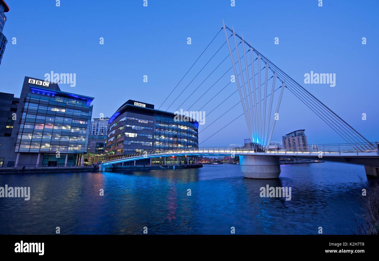 MediaCity Bridge over the Manchester Ship Canal, Salford Quays Stock ...