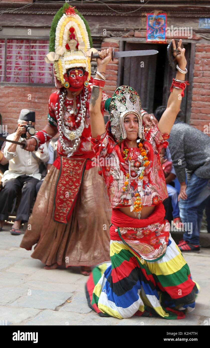Kathmandu, Nepal. 30th Aug, 2017. Traditional Nepalese masked dancers ...