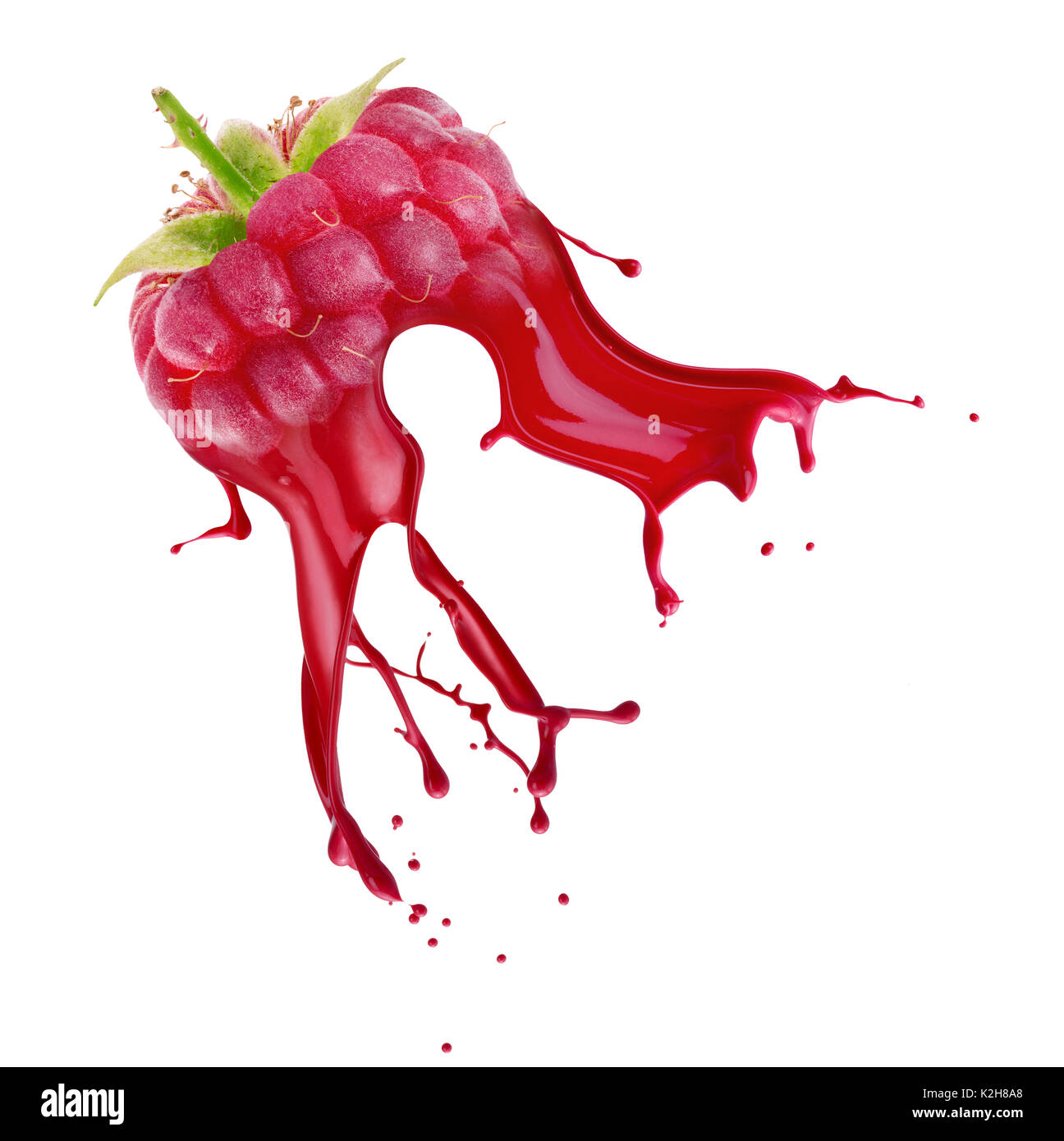 raspberry with juice splash isolated on a white background Stock Photo ...