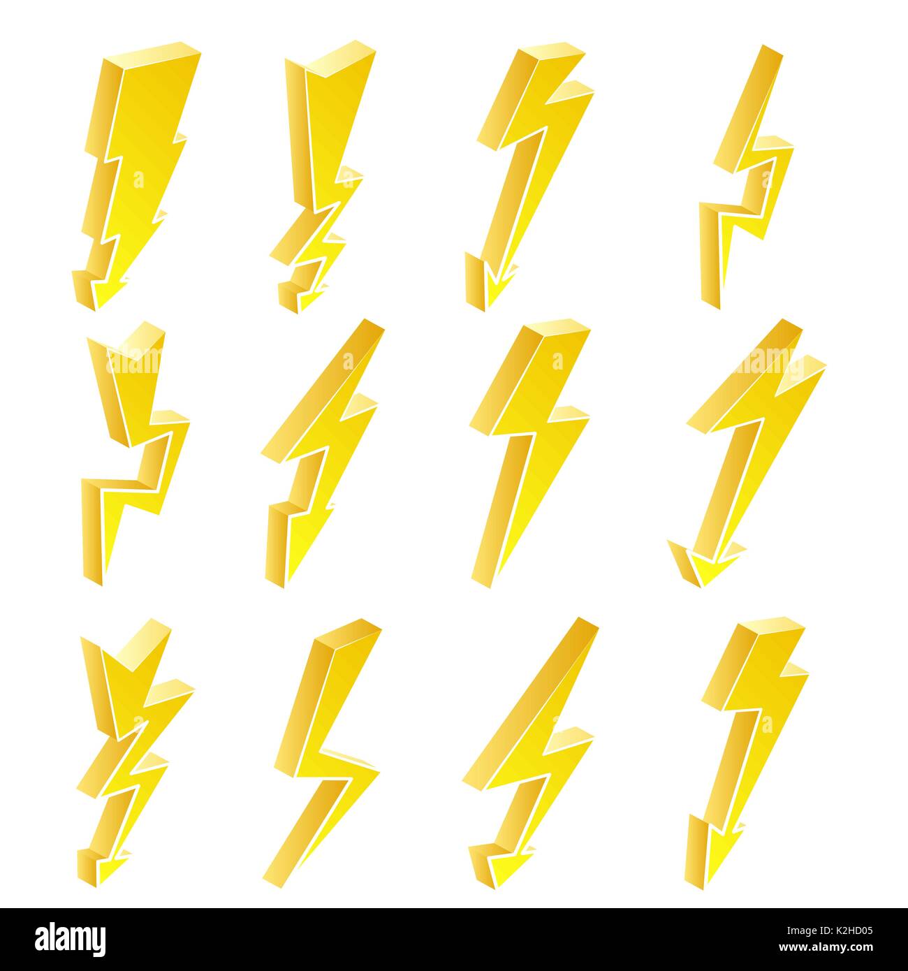 3D Lightning Icons Vector Set. Cartoon Yellow Lightning Isolated Illustration. Danger, Energy ...