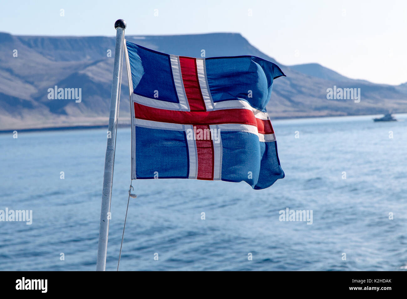 Icelandic flag flying on a boat Stock Photo - Alamy