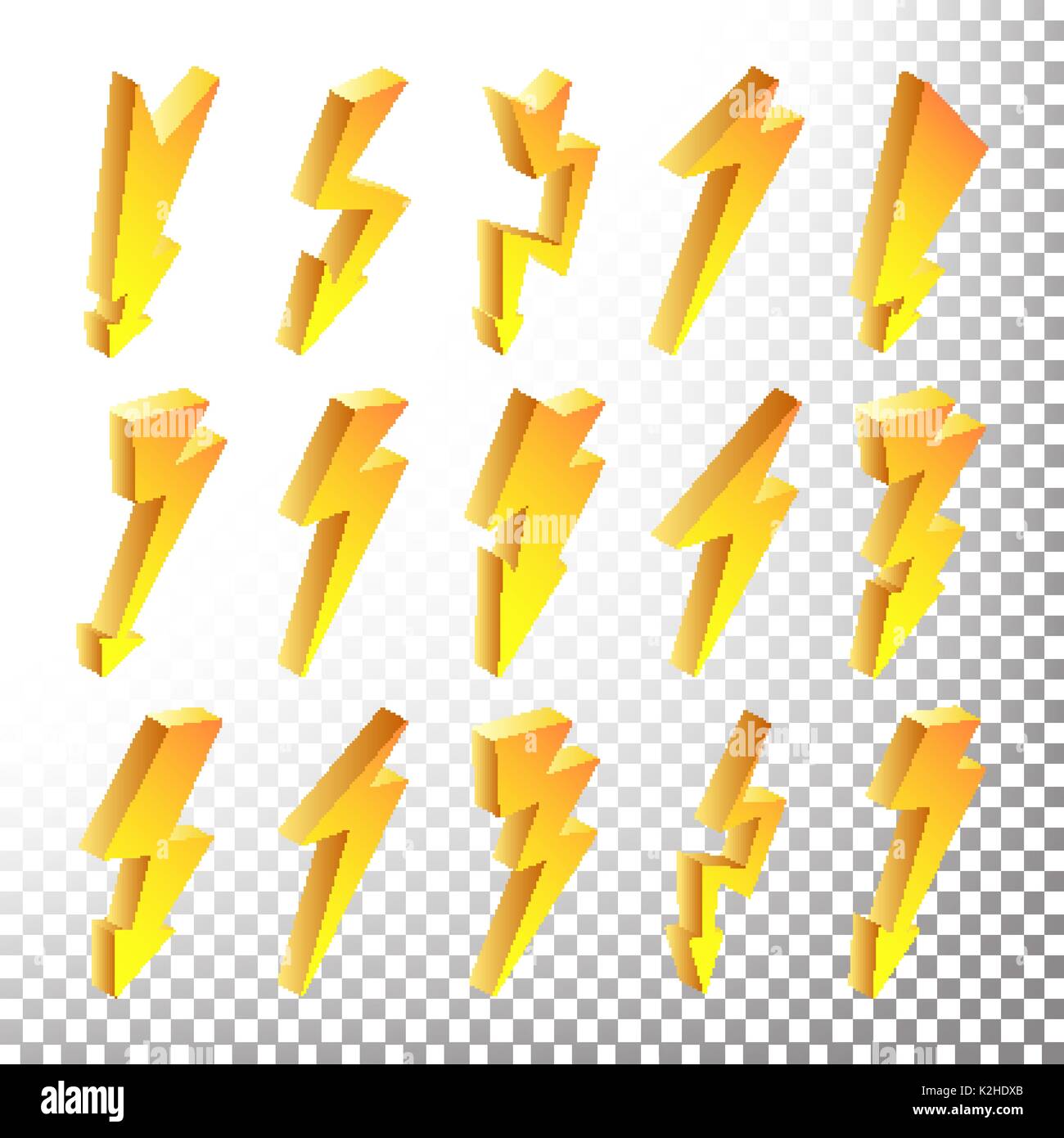 3D Lightning Icons Vector Set. Cartoon Yellow Lightning Isolated ...