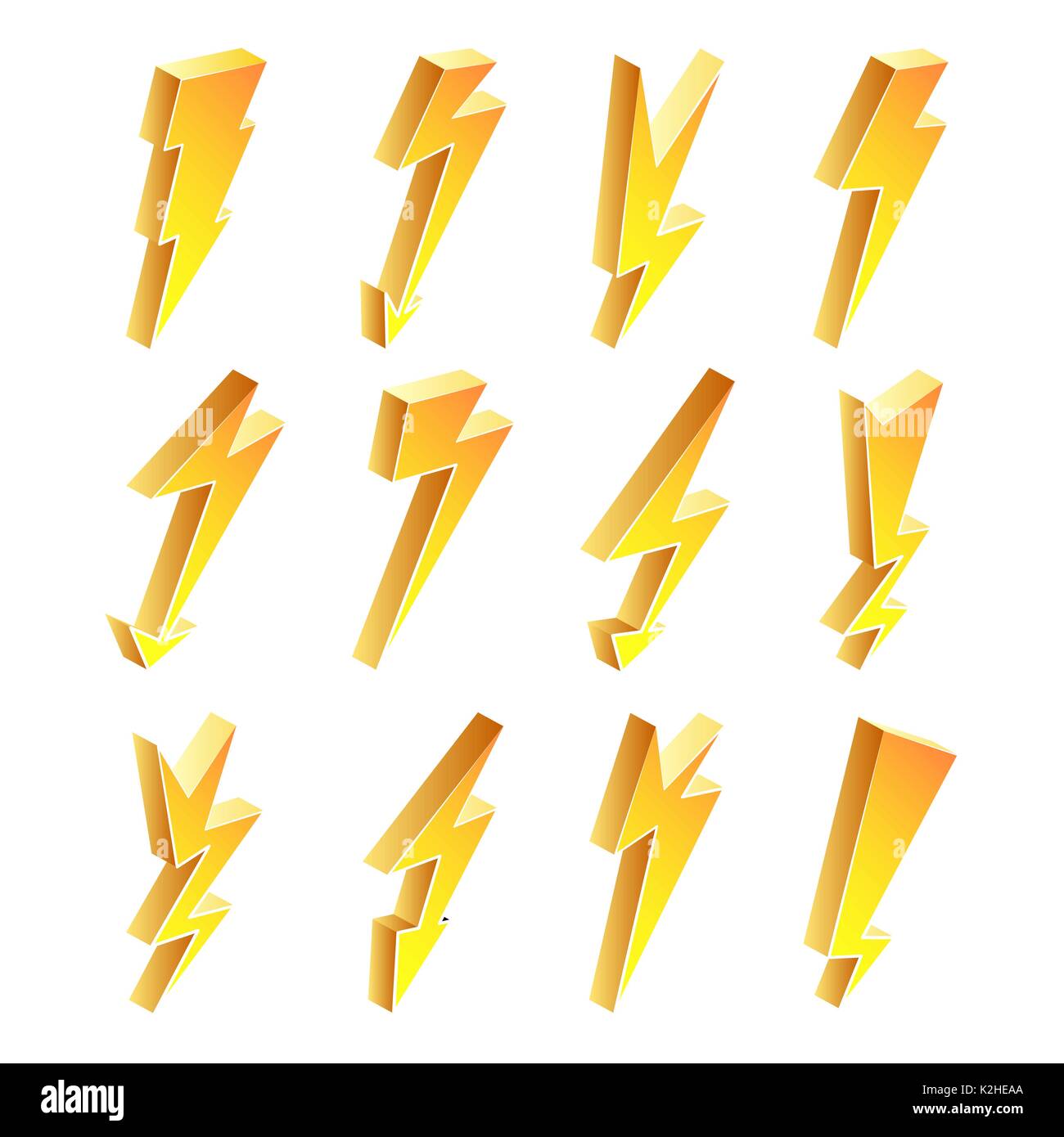 3D Lightning Icons Vector Set. Cartoon Yellow Lightning Isolated ...