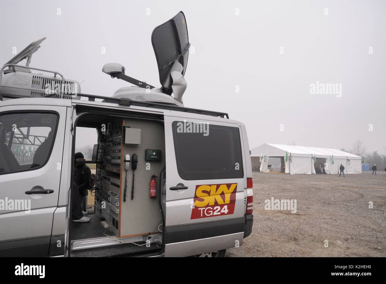Van for mobile TV production with satellite connection of Sky TV ...
