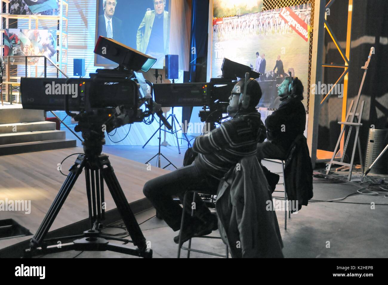 Milan (Italy), television studios of LA7 network during a talk show ...