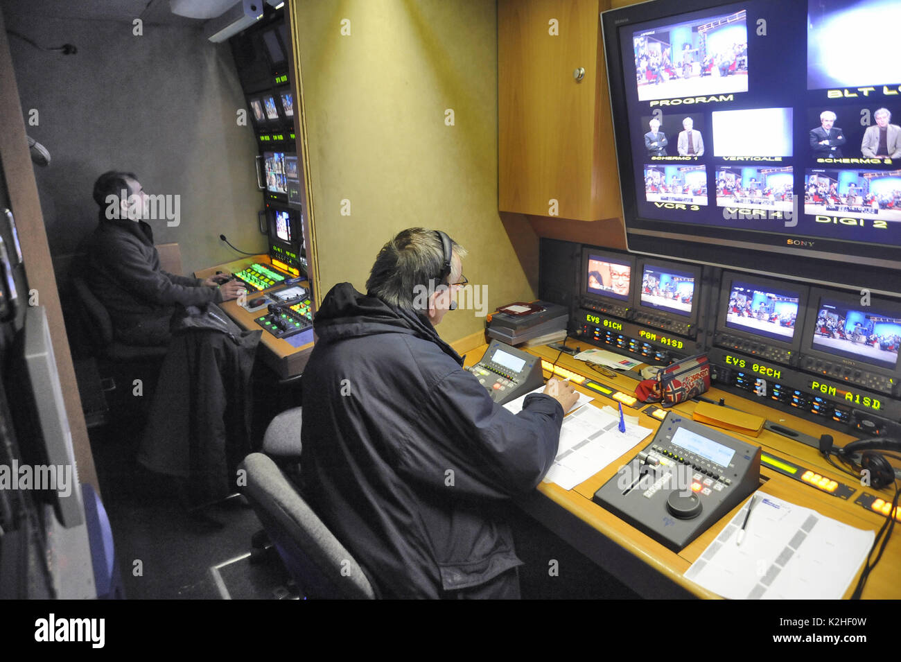 Milan (Italy), television studios of LA7 company during a talk show ...