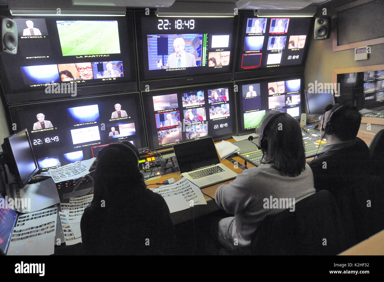 Milan (Italy), television studios of LA7 company during a talk show ...