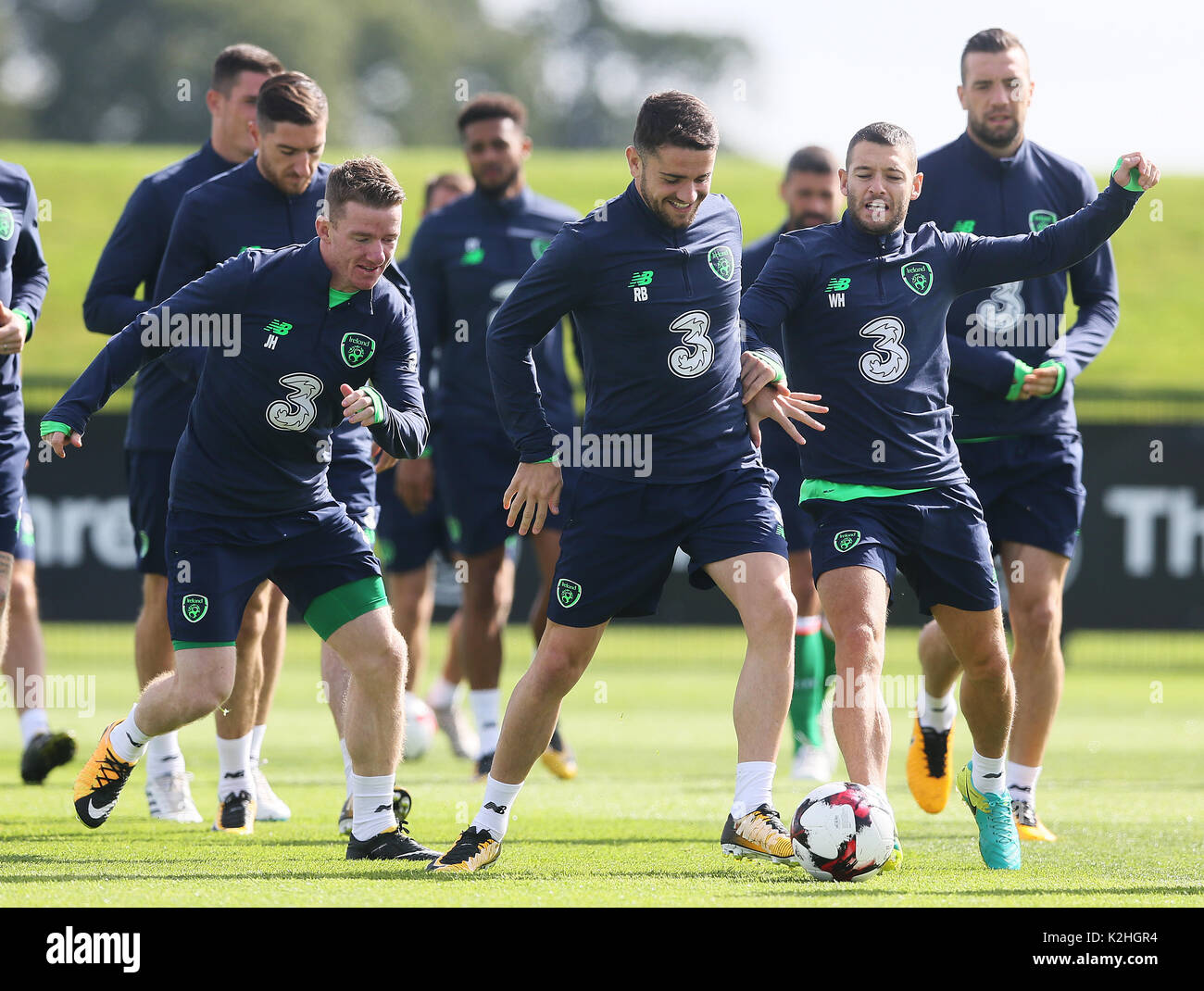 Ireland's Robbie Brady (centre), Jonathan Hayes (left) and Wes Hoolahan ...