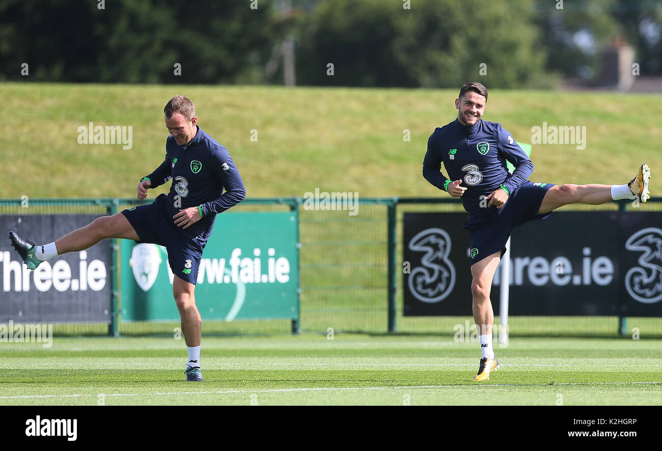 Ireland's Glenn Whelan (left) and Robbie Brady during a training ...