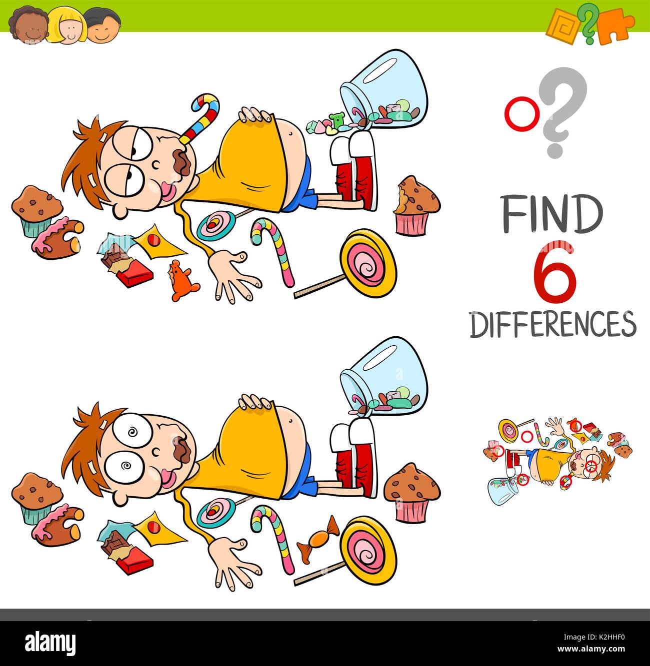 Cartoon Illustration of Spot the Differences Educational Activity Game ...
