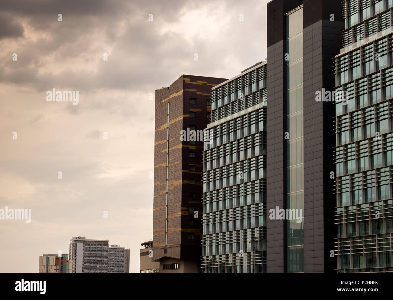 A perspective photo of the buildings in the foreground against the ...