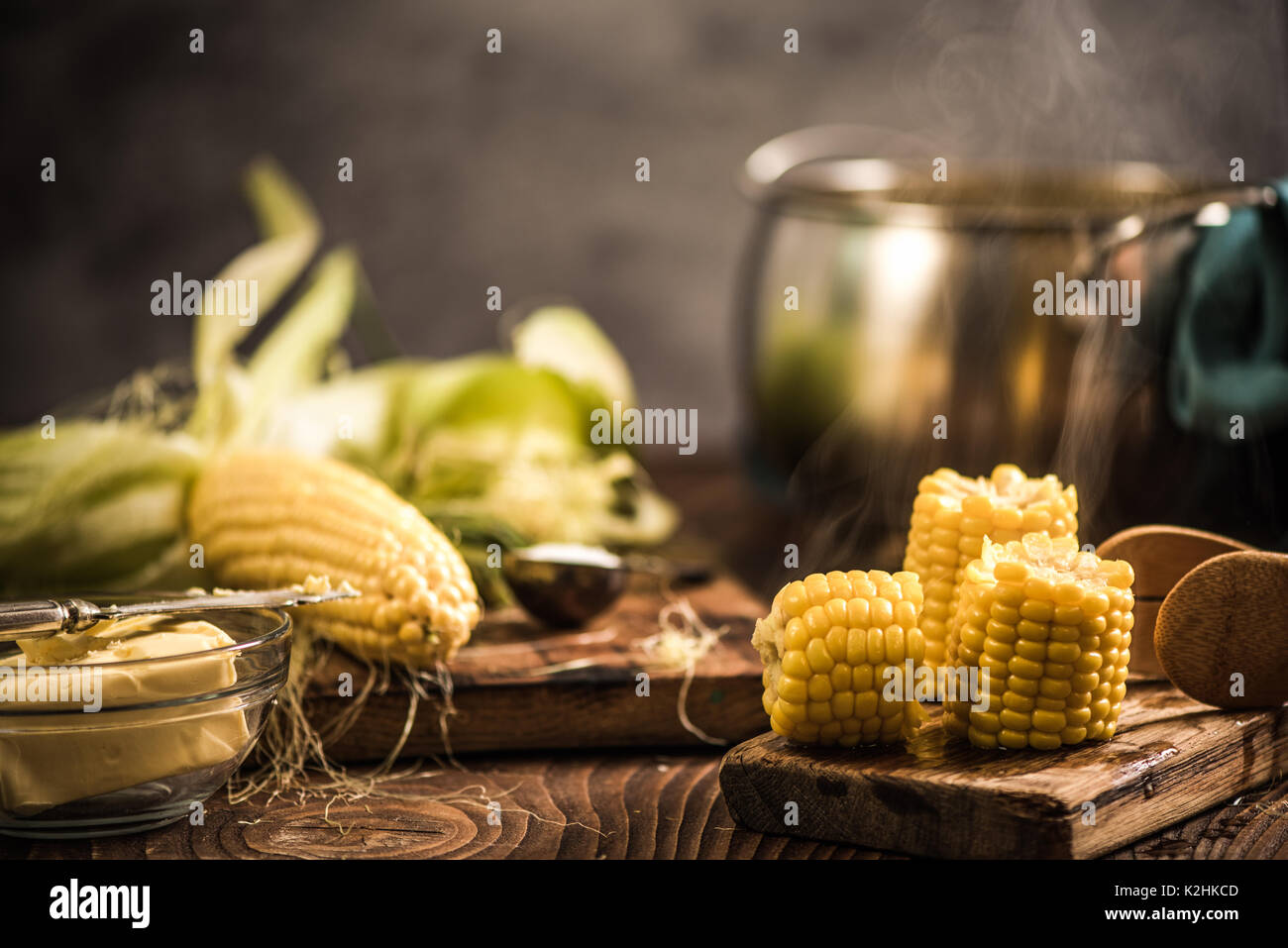 Steaming hot cooked corn hi-res stock photography and images - Alamy