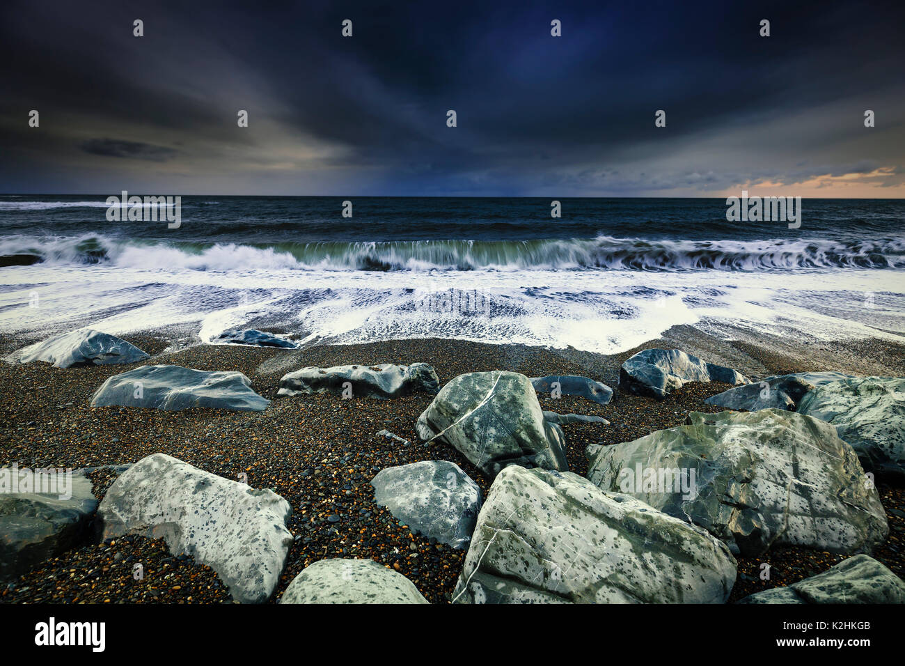 Ocean Waves Crashing on Rocky Shore, Dramatic Seascape in North Wales ...