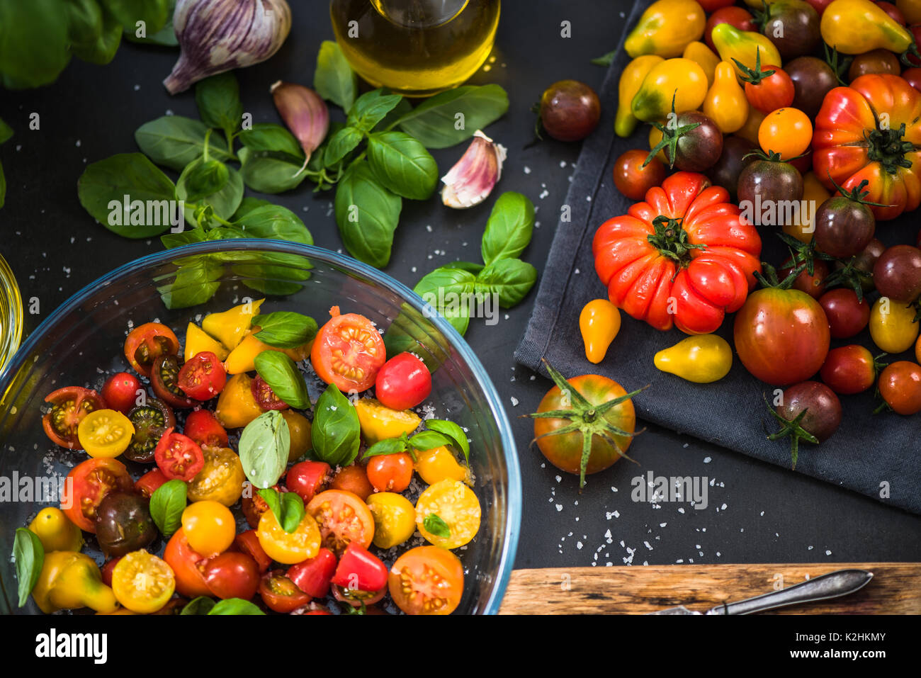 Healthy salad from chopped raw tomatoes,italian diet Stock Photo - Alamy