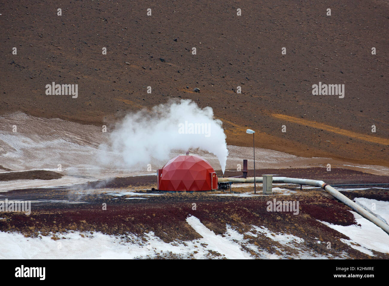 Krafla geothermal power plant near the Krafla Volcano and lake Mývatn ...