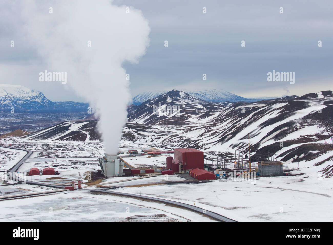 Krafla geothermal power plant near the Krafla Volcano and lake Mývatn ...