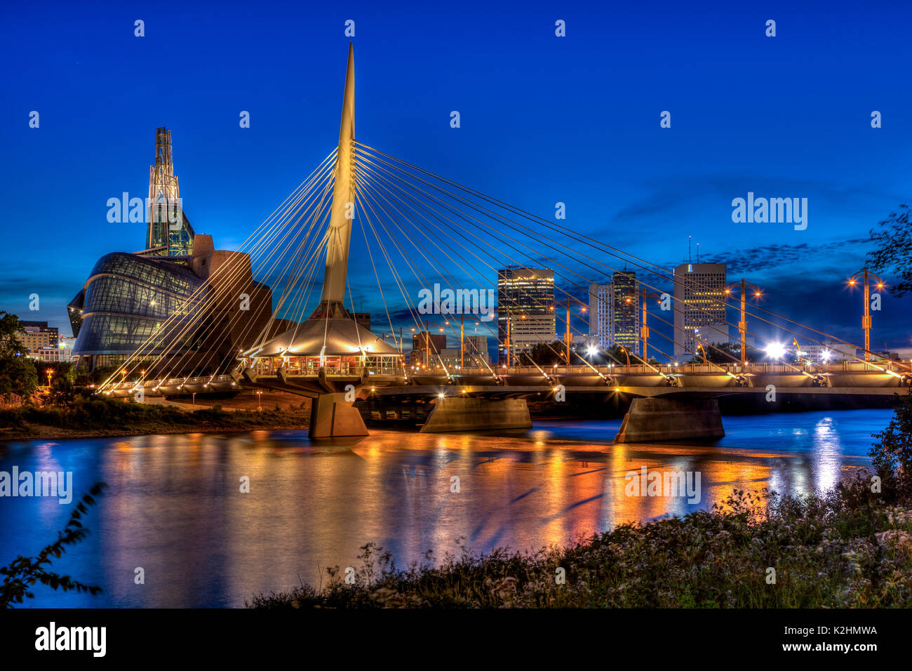 The Provencher Bridge over the Red River in the evening from the St ...